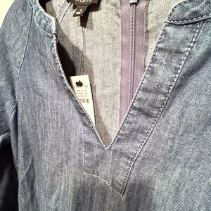 Talbots | Dresses | Talbots Denim Dress Shift Split Neck Knee Length ...